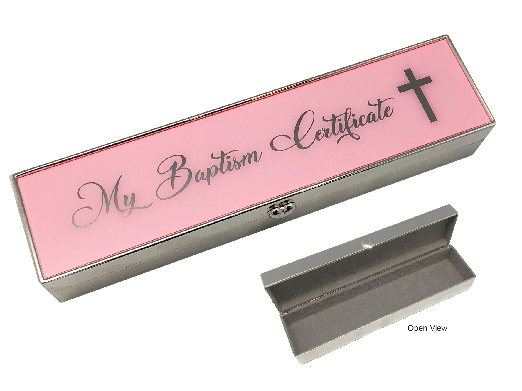 BG1124 Pink Baptism Certificate Box | Catholics Corner